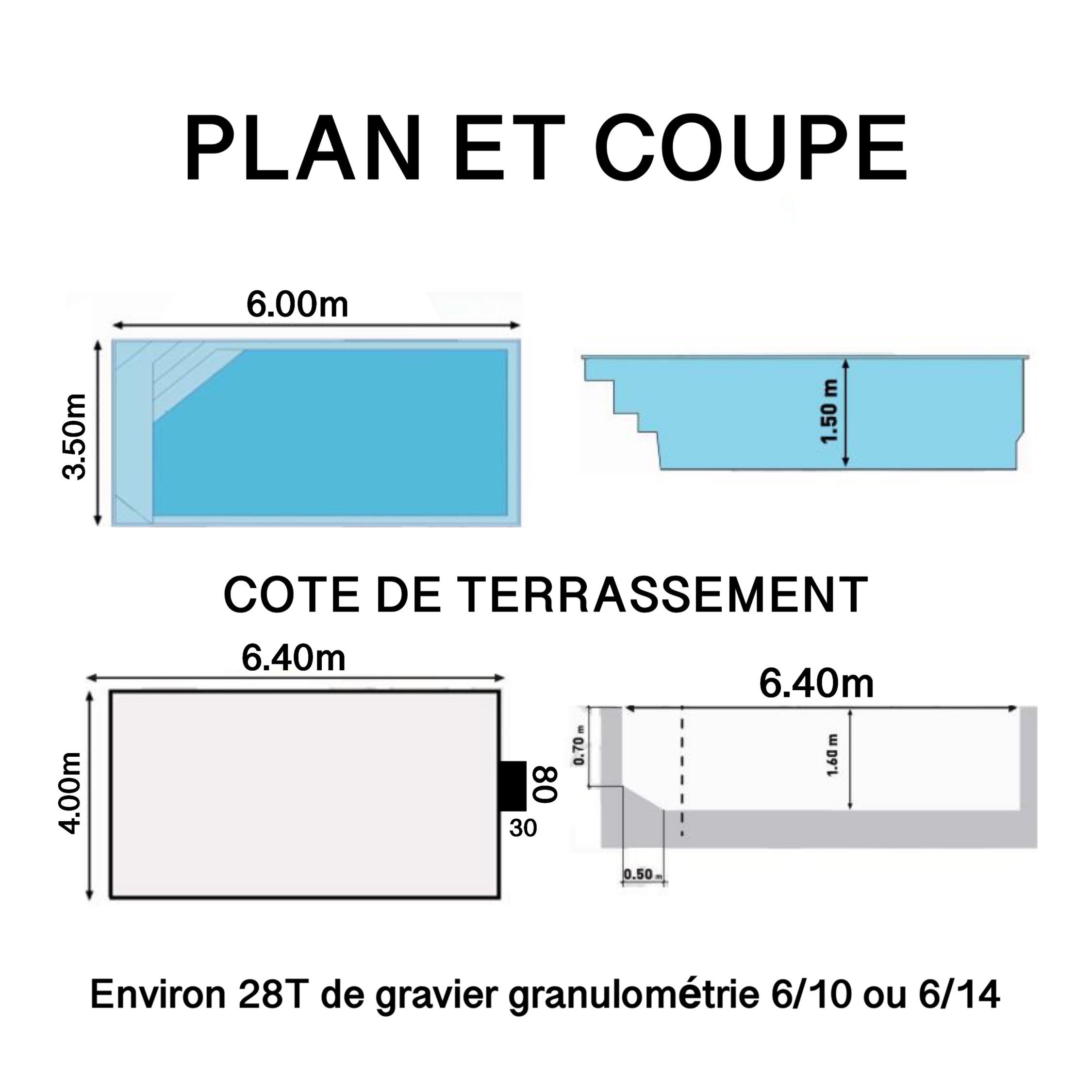 Piscine coque plage 6x3.50x1.50 7990€ et française
